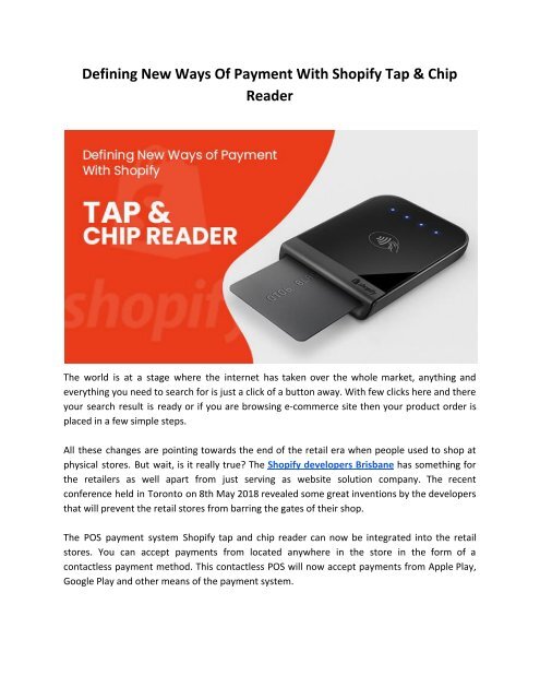 Shopify Tap And Chip Reader : The Ultimate Payment Option