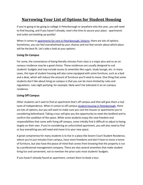Narrowing Your List of Options for Student Housing