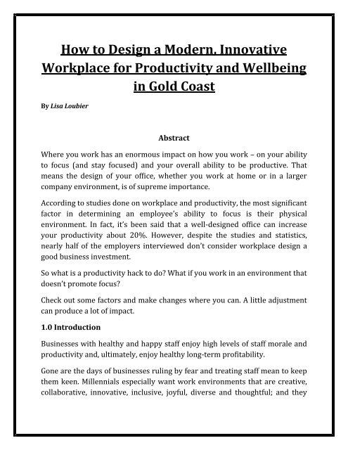 How to Design a Modern, Innovative Workplace for Productivity and ...