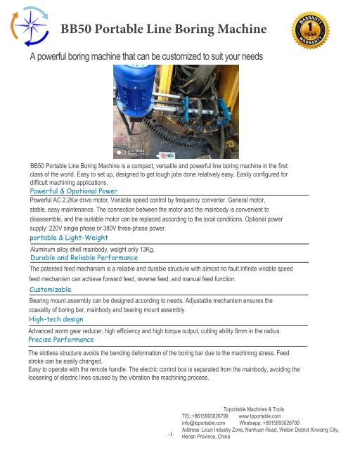 BB50 portable line boring machine