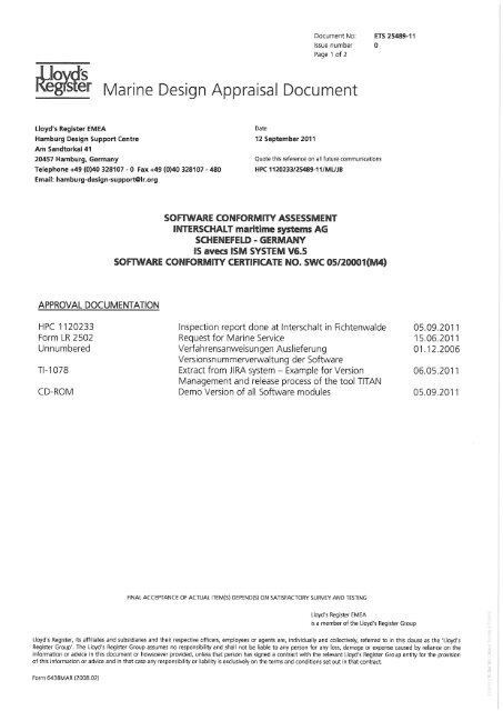 LR Certificate - INTERSCHALT maritime systems AG