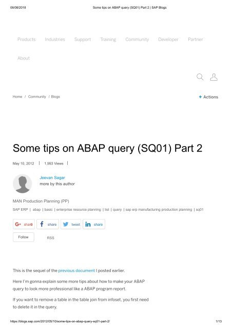 Some Tips On Abap Query Sq01 Part 2 Sap Blogs