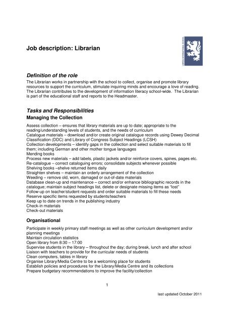 Job description: Librarian - Leipzig International School