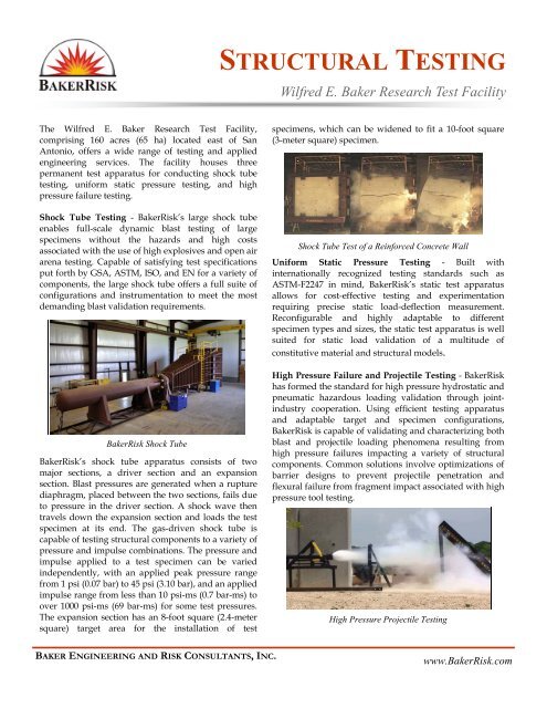 structural testing - Baker Engineering and Risk Consultants, Inc.