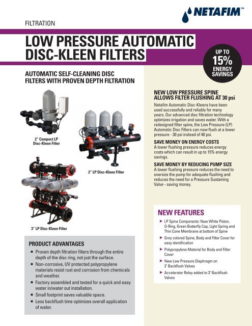 LOW PRESSURE AUTOMATIC DISC-KLEEN FILTERS - Netafim USA