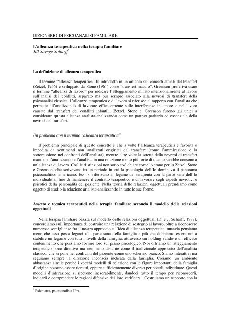 L'alleanza terapeutica nella terapia familiare Jill Savege Scharff