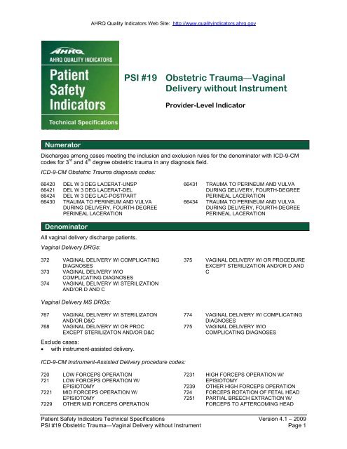 PSI #19 Obstetric Trauma―Vaginal Delivery ... - Quality Indicators