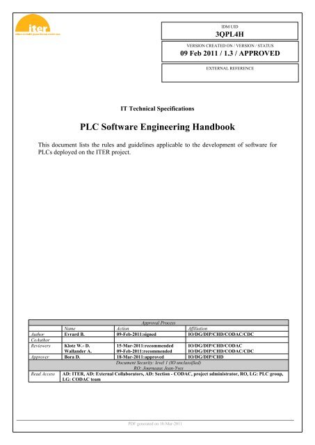 PLC Software Engineering Handbook - Iter