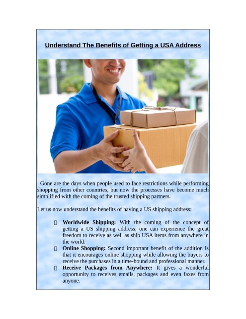 Understand The Benefits of Getting a USA Address