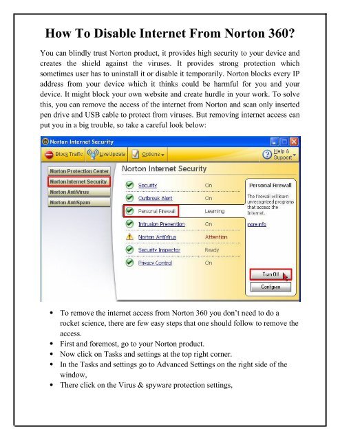 How to disable Norton 360 from the Internet