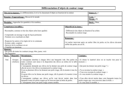 Tri d'objets en fonction de la couleur rouge