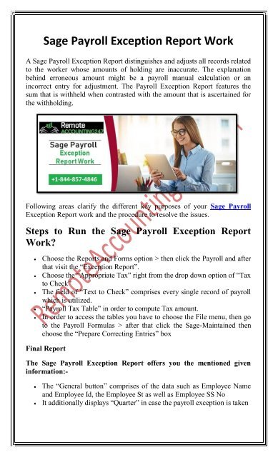 Sage Payroll Exception Report Work