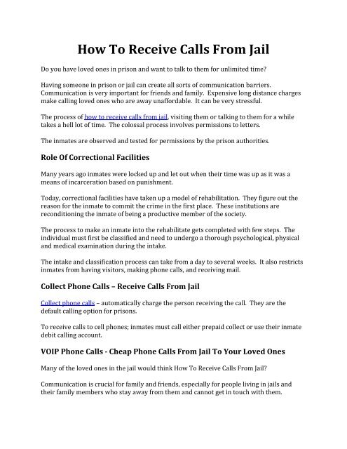 Receive Calls From Jail