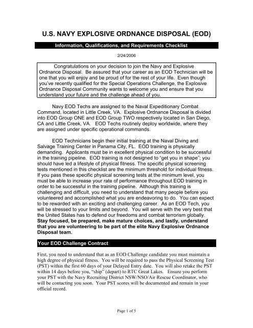 U.S. NAVY EXPLOSIVE ORDNANCE DISPOSAL (EOD)