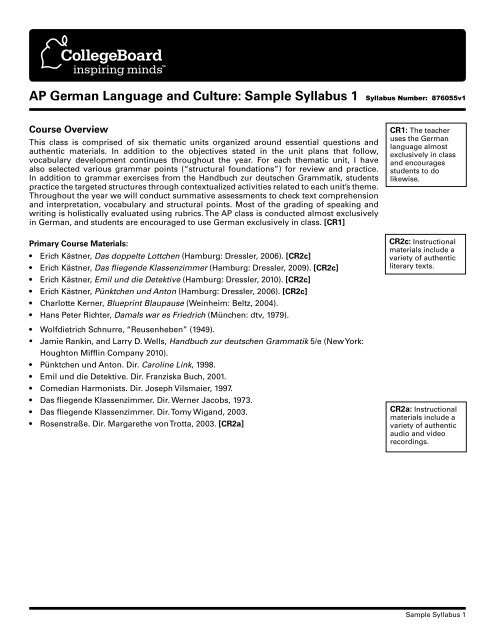 AP German Language and Culture: Sample ... - College Board