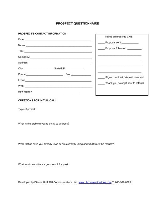 PROSPECT QUESTIONNAIRE - The Profitable Female Consultant