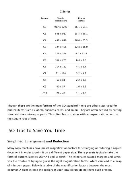 C Series Format Size in M