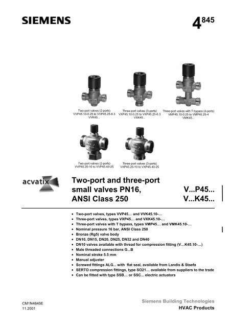 Two-port and three-port small valves PN16, ANSI Class 250 V...P45 ...