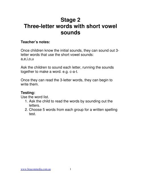 literacy 2 three letter words