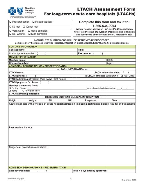 BCN LTACH Assessment Form - e-Referral