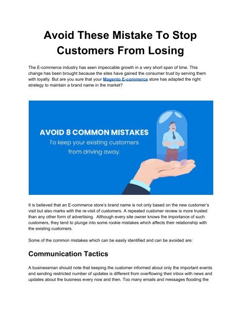 Avoid These Mistake To Stop Customers From Losing