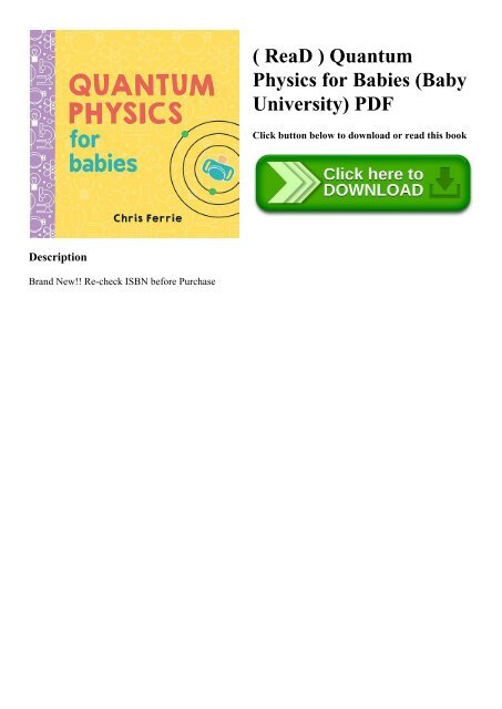 ( ReaD ) Quantum Physics for Babies (Baby University) PDF