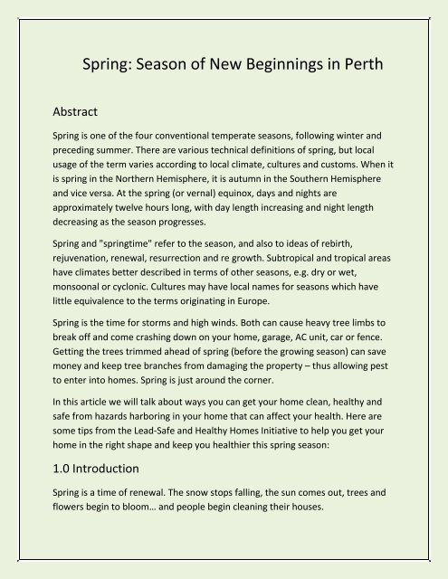 Spring: Season of New Beginnings in Perth