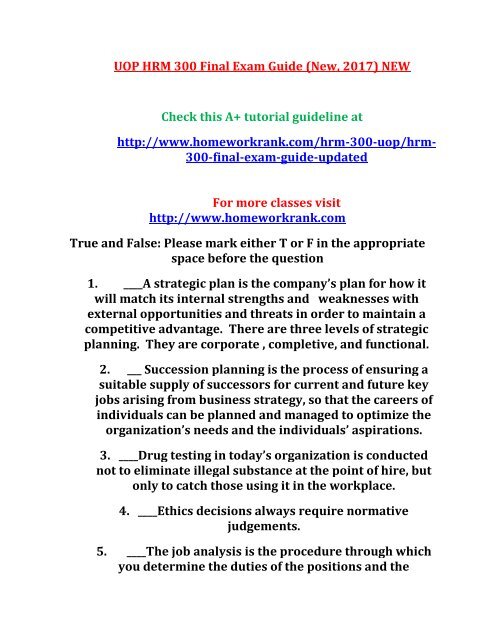 UOP HRM 300 Final Exam Guide