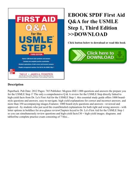 EBOOK $PDF First Aid Q&A for the USMLE Step 1 Third Edition DOWNLOAD