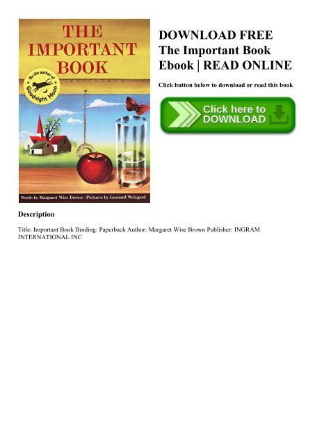 DOWNLOAD FREE The Important Book Ebook READ ONLINE