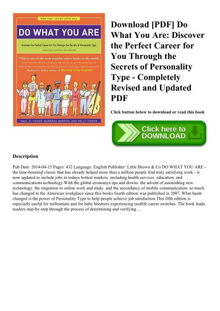 Download [PDF] Do What You Are Discover the Perfect Career for You ...