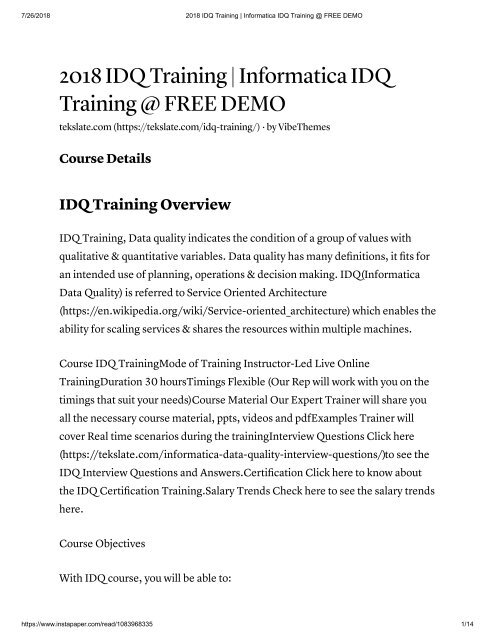 2018 IDQ Training _ Informatica IDQ Training @ FREE DEMO