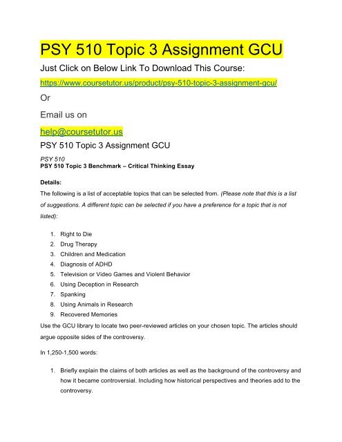 PSY 510 Topic 3 Assignment GCU