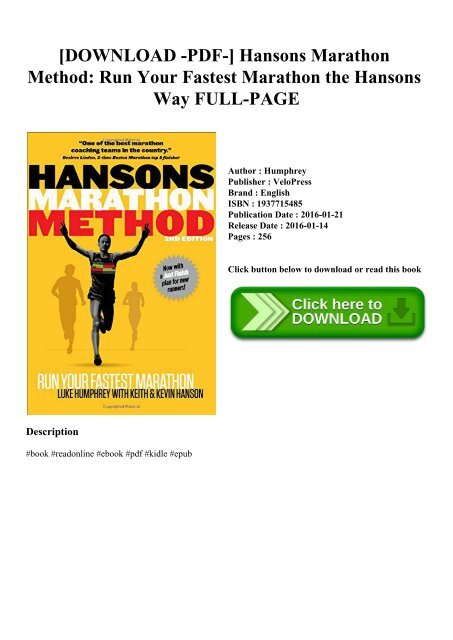 [DOWNLOAD -PDF-] Hansons Marathon Method Run Your Fastest Marathon the ...