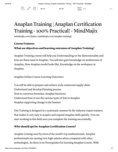 Anaplan Training _ Anaplan Certification Training - 100% Practical ...