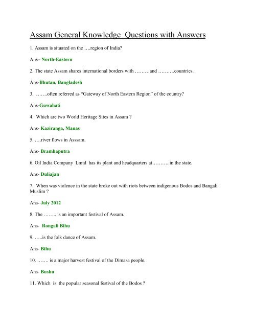 Assam General Knowledge Questions with Answers (4)