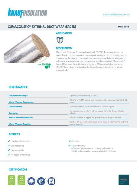 CLIMACOUSTIC® EXTERNAL DUCT WRAP (FACED)