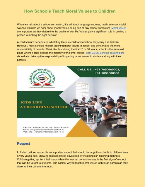 How Schools Teach Moral Values to Children