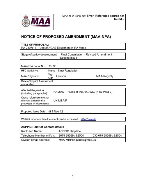 notice of proposed amendment (maa-npa) - Military Aviation Authority