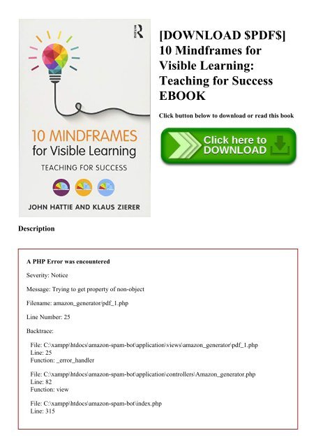 [DOWNLOAD $PDF$] 10 Mindframes for Visible Learning Teaching for Success EBOOK