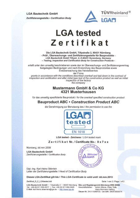 LGA tested - Zertifikat - Bautechnik - LGA