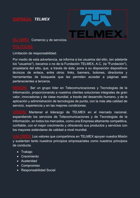 EMPRESA: TELMEX SU GIRO: