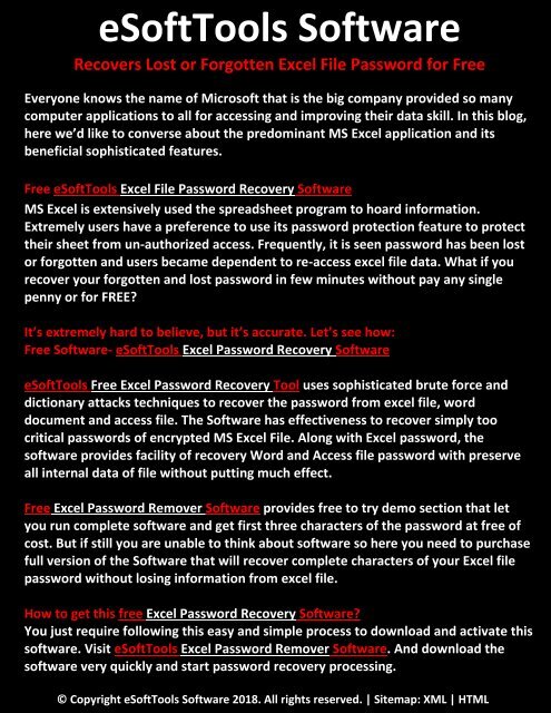 eSoftTools Free Excel File Password Recovery Software