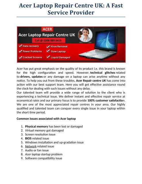 Acer Laptop Repair Centre UK A Fast Service Provider