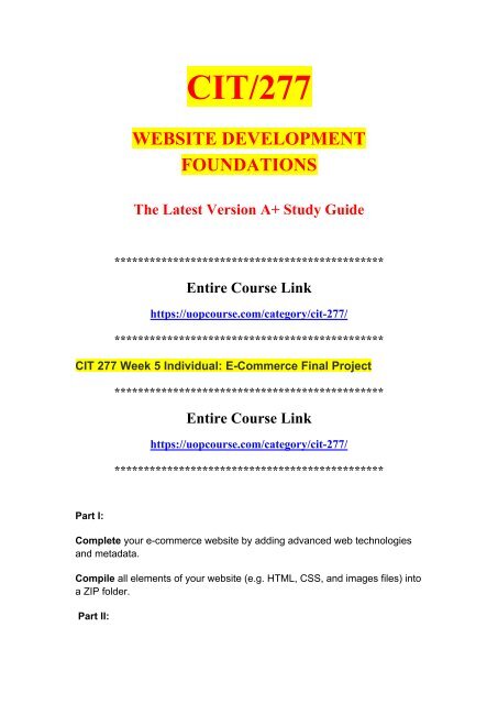 CIT 277 Week 5 Individual E-Commerce Final Project