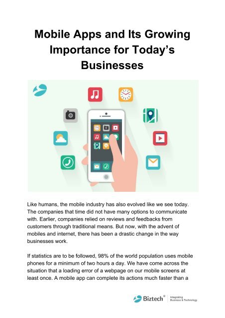 Mobile Apps and Its Growing Importance for Today’s Businesses