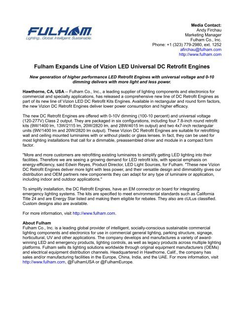 Fulham Expands Line of Vizion LED Universal DC Retrofit Engines