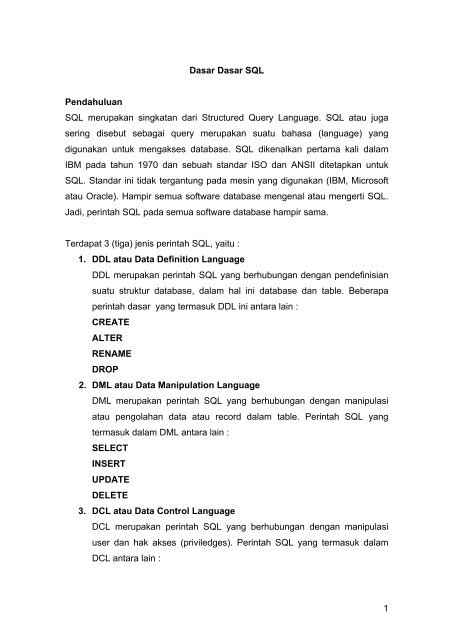 Basis Datadasar Sql