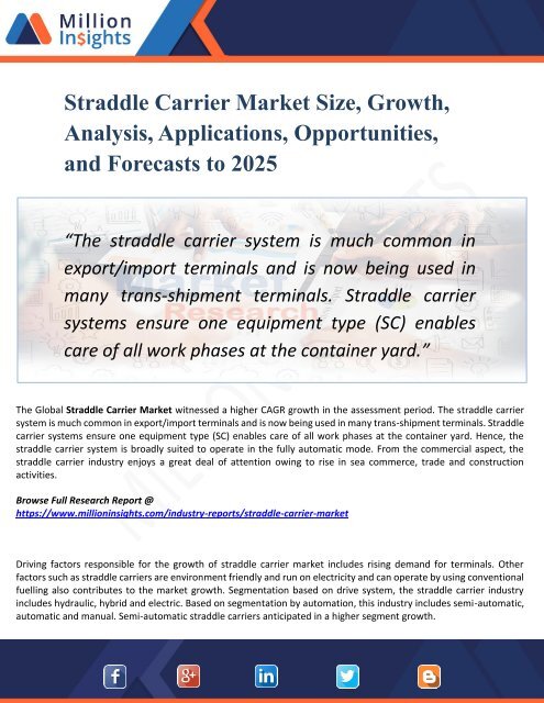 Straddle Carrier Market Manufacturing Cost Analysis, Key Raw Materials ...