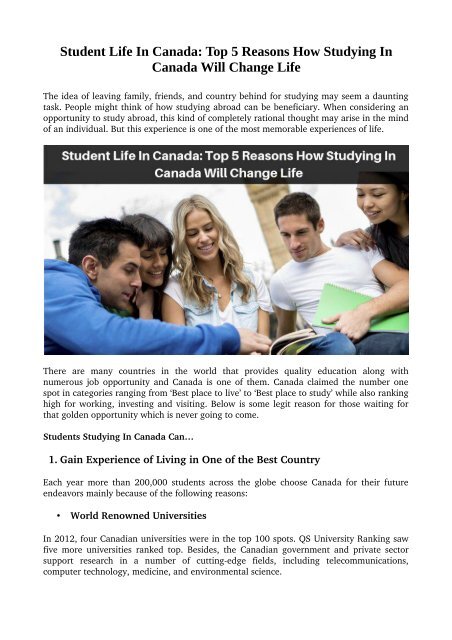 Student Life In Canada: Top 5 Reasons How Studying In Canada Will ...
